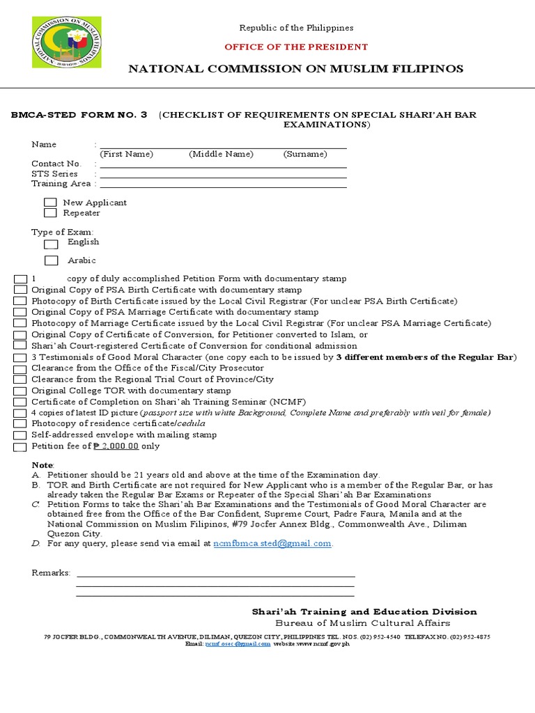 Final STED DOCUMENT NO. 3 LIST OF SPECIAL SHARIAH BAR EXAMINATIONS ...