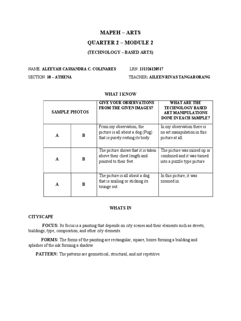 Mapeh Arts q2 Module 2 | PDF | Composition (Visual Arts)