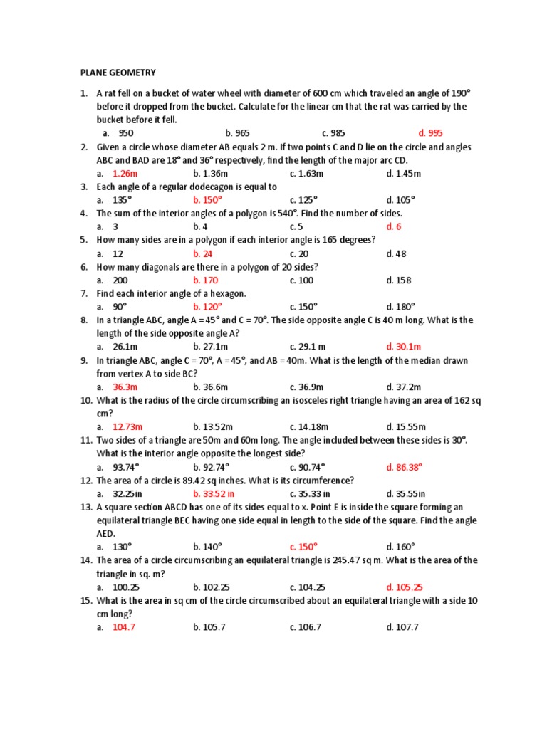Plane Geometry Problem Set | PDF | Area | Triangle