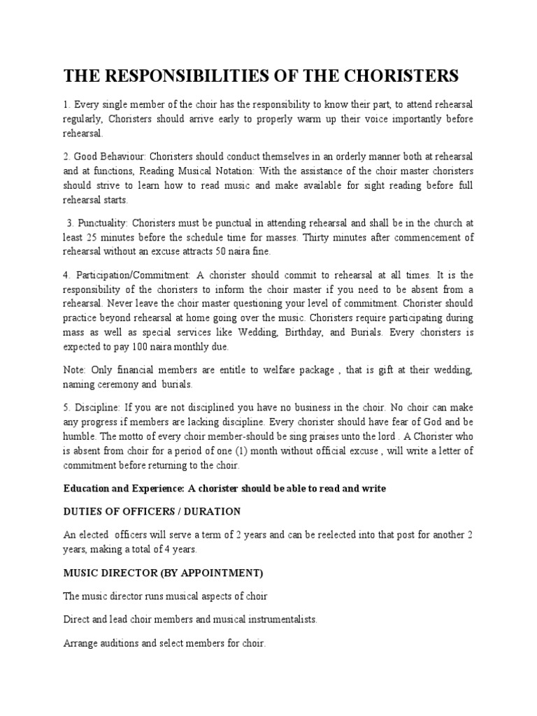 The Responsibilities of The Choristers-1 | PDF | Choir