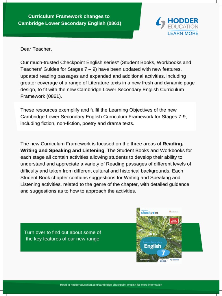 Curriculum Framework Changes To Cambridge Lower Secondary English (0861 ...