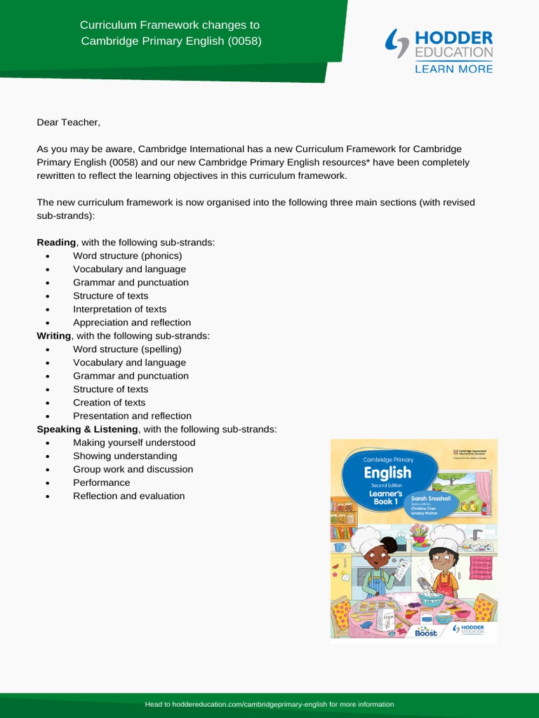 Curriculum Framework Changes To Cambridge Primary English (0058) | PDF ...