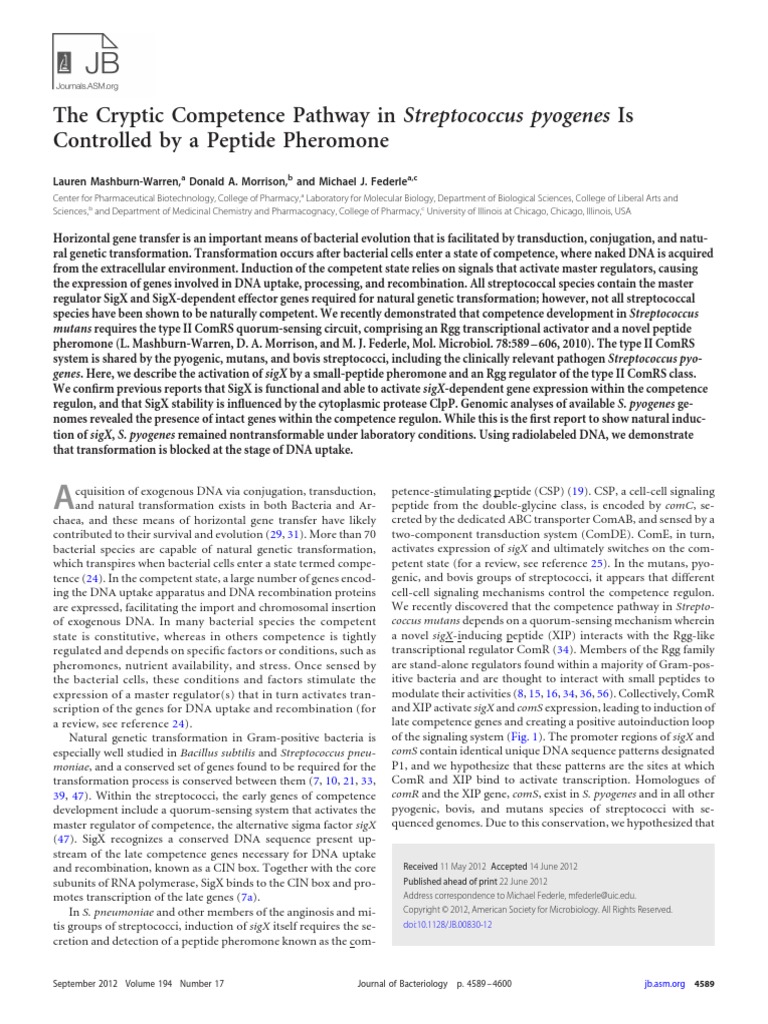 The Crptic Competent Pathway | PDF | Transformation (Genetics ...