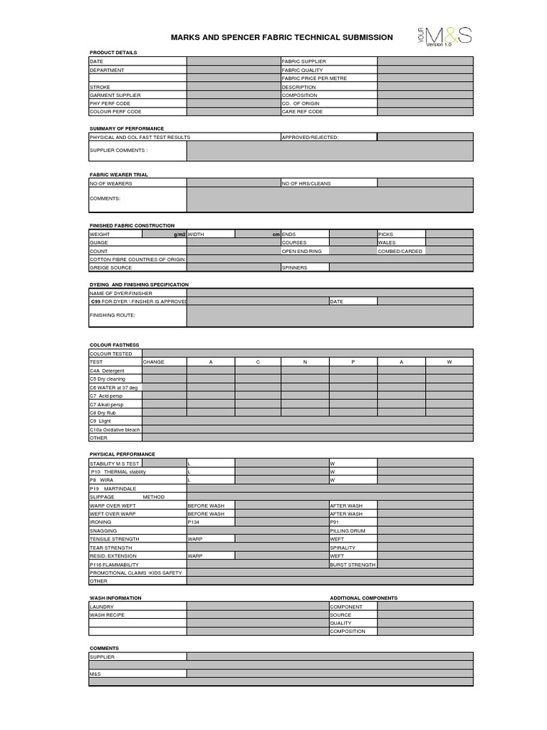 M&S Fabric Technical Submission Guide | PDF | Dyeing | Textiles