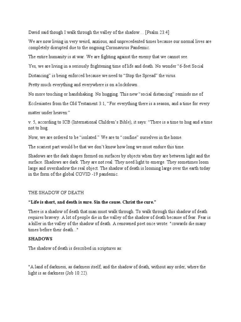 The Valley of The Shadow of Death | PDF | Shadow | Religious Belief And ...