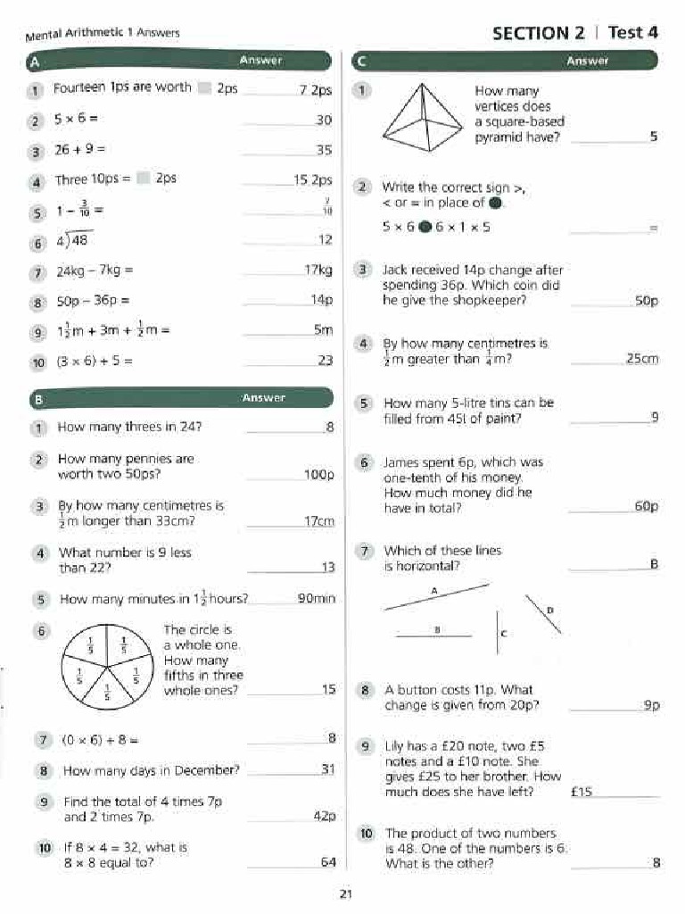Book 1 Section 2 Test 4 Answers | PDF