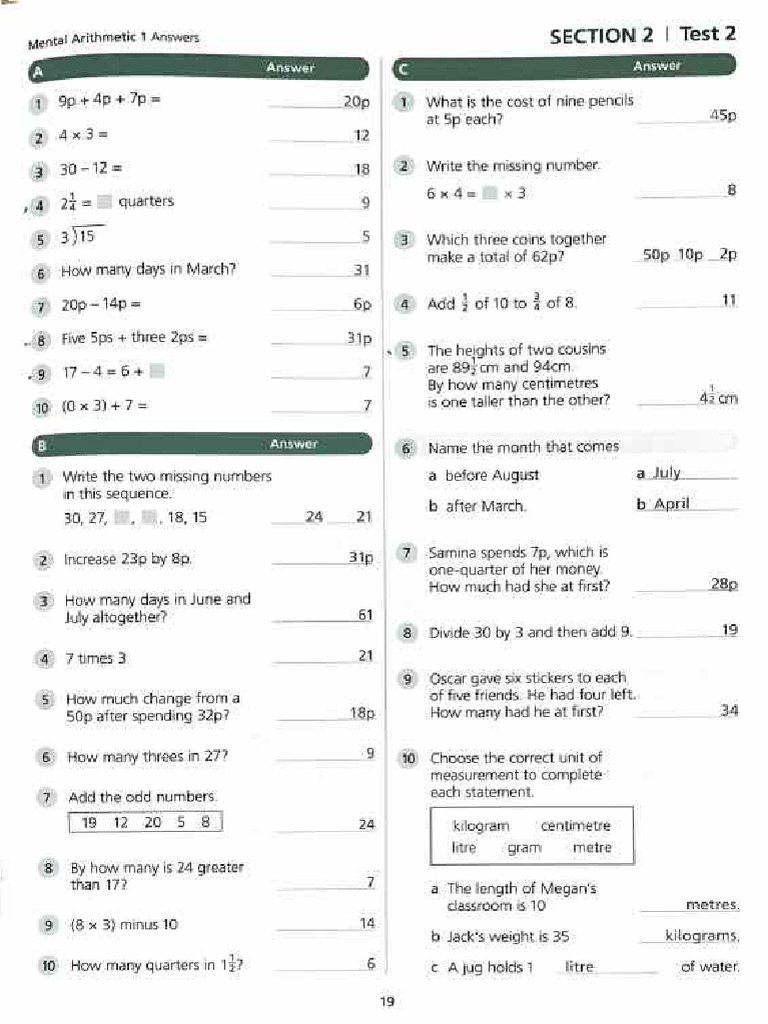 Book 1 Section 2 Test 2 Answers | PDF