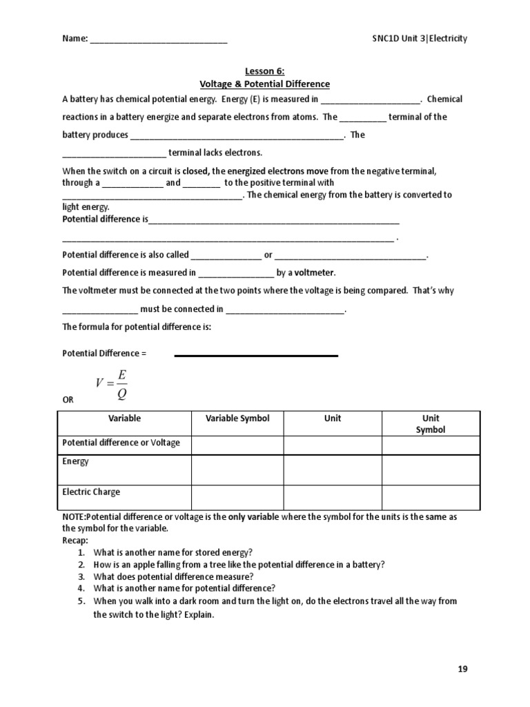 Voltage & Potential Difference Lesson"TITLE"Electric Current Problems ...