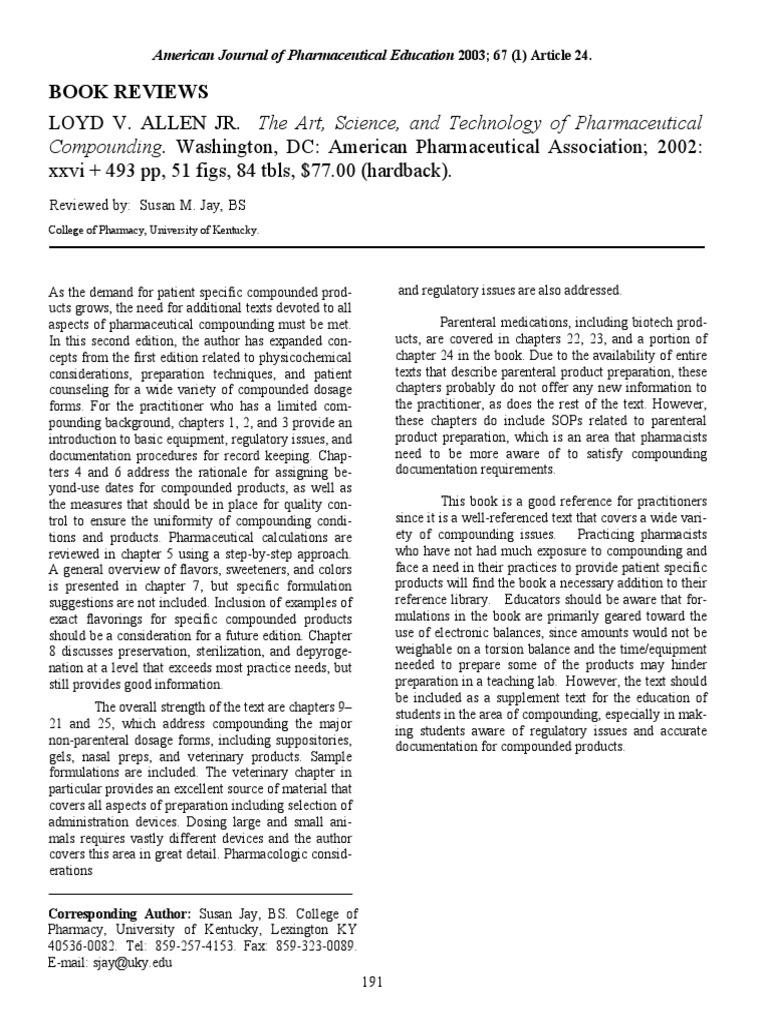 Compounding. Washington, DC: American Pharmaceutical Association 2002 ...