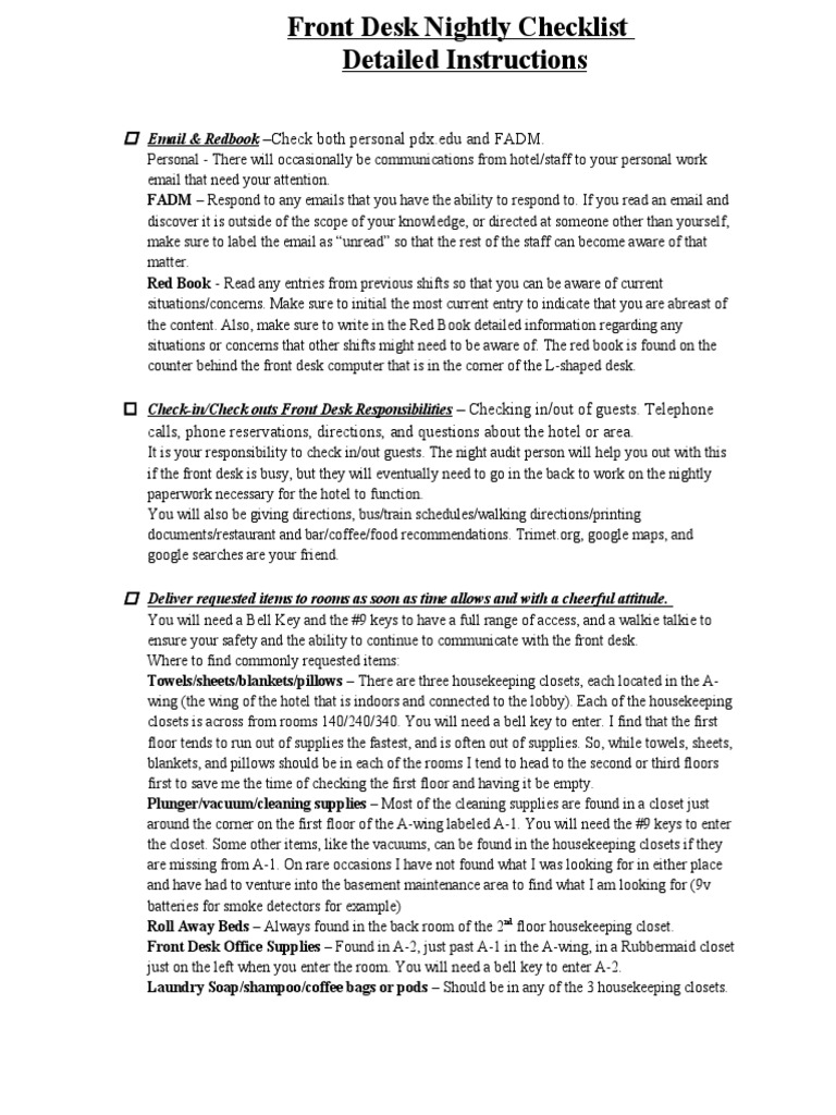 Porter Checklist Detailed Instructions7 - 2019 | PDF | Housekeeping