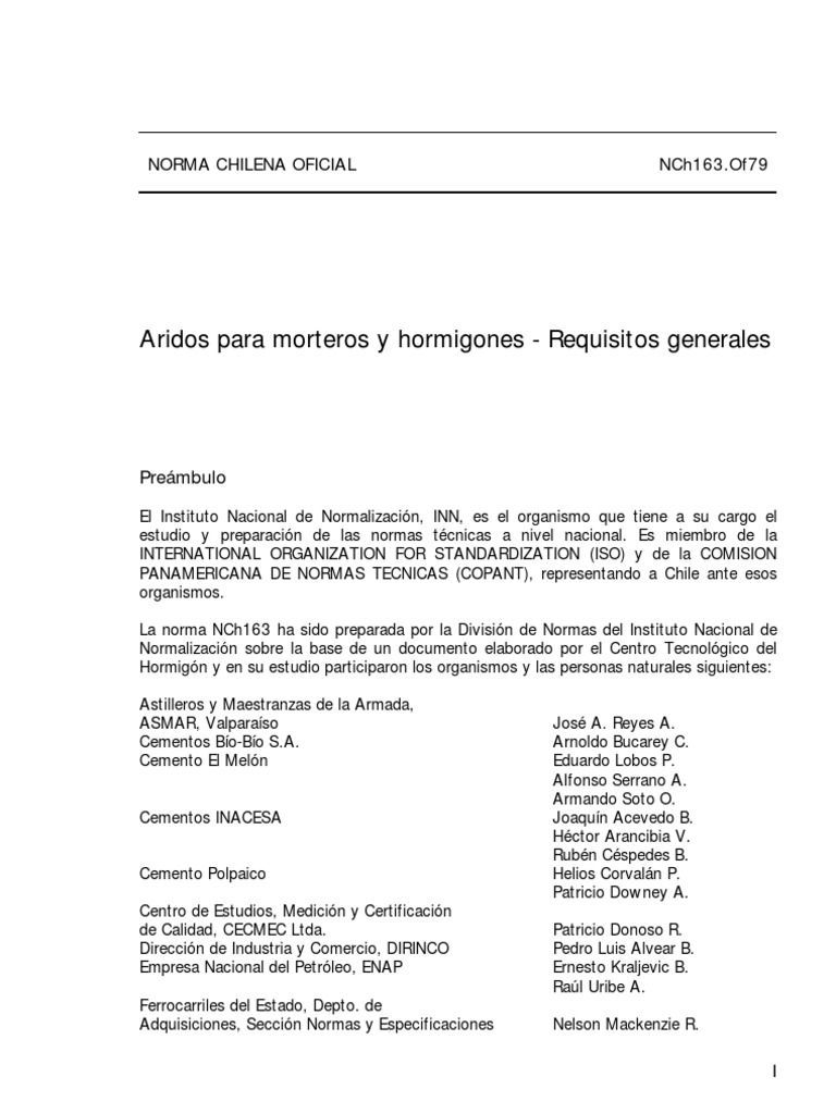 NCH 163 | PDF | Hormigón | Cemento