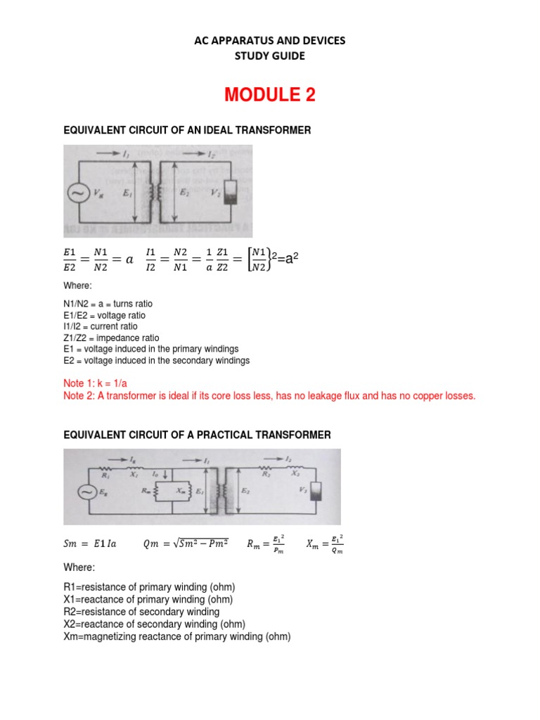 Acapde Study Guide Module 2 | PDF | Transformer | Electrical Impedance