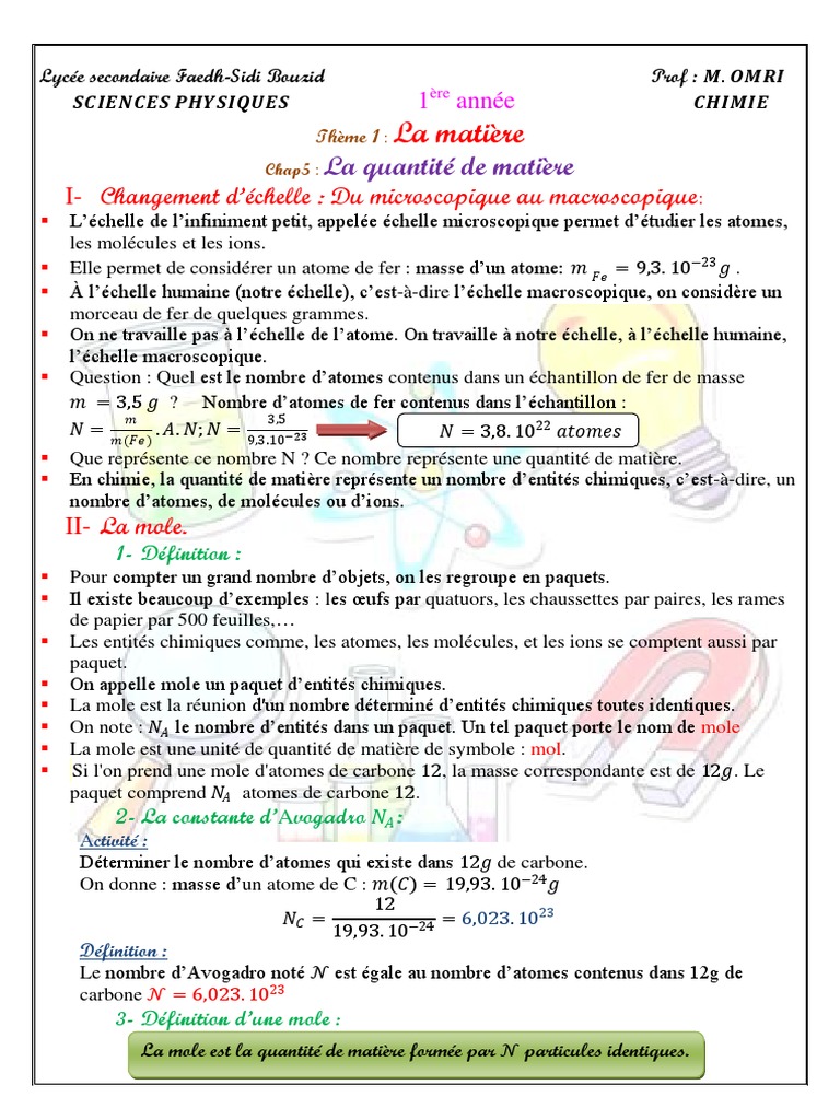 La quantité de matière en chimie | PDF | Mole (unité) | Atomes