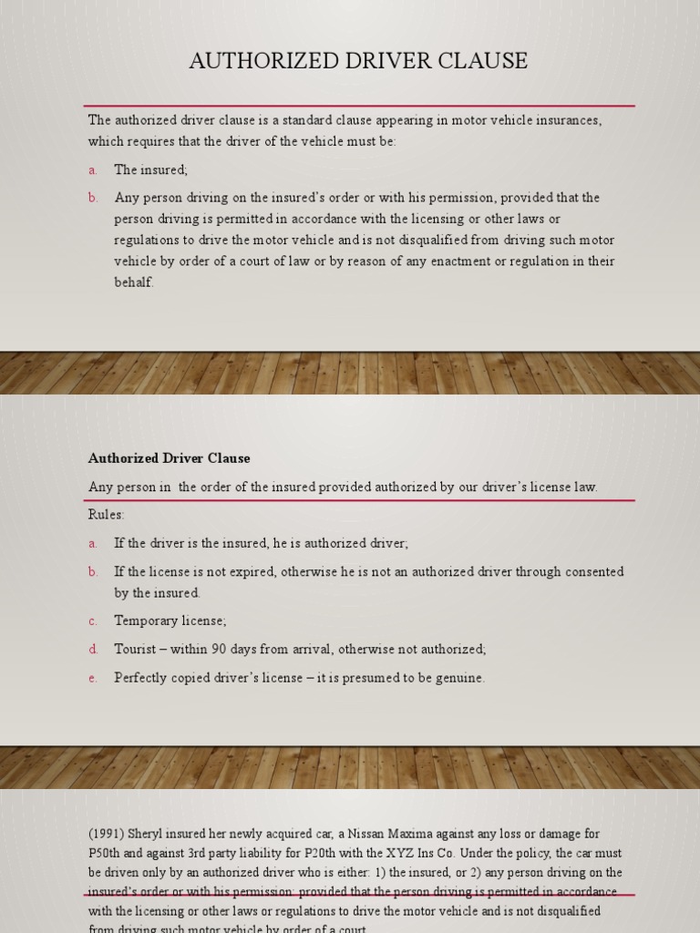 Authorized Driver Clause | PDF | Insurance | License