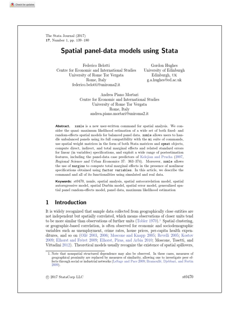 Spatial Panel-Data Models Using Stata: 17, Number 1, Pp. 139-180 | PDF | Bootstrapping ...