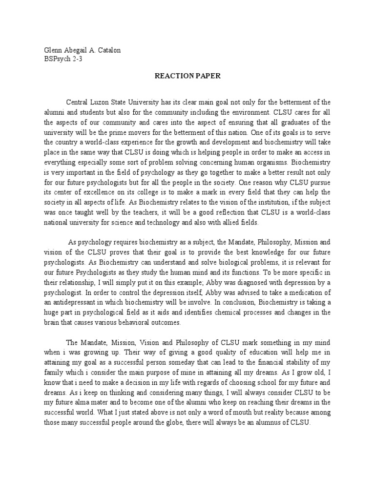 Clsu Mission Vision | PDF | Psychology | Goal