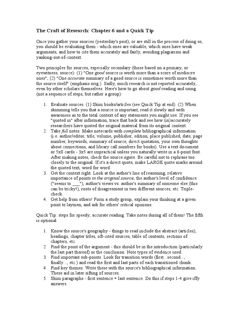 The Craft of Research: Chapter 6 and A Quick Tip | PDF | Communication ...
