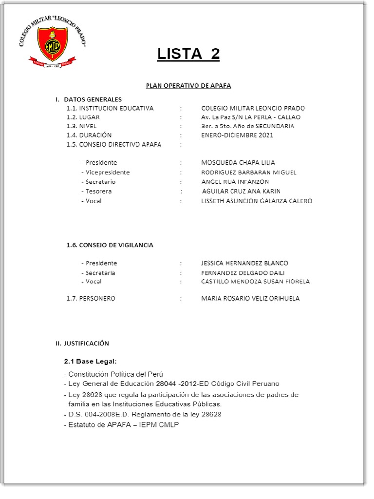 Lista 2 Plan Operativo de Apafa - PDF | PDF