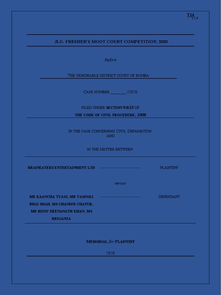 Memorial For Plaintiff | PDF | Defamation | Public Law