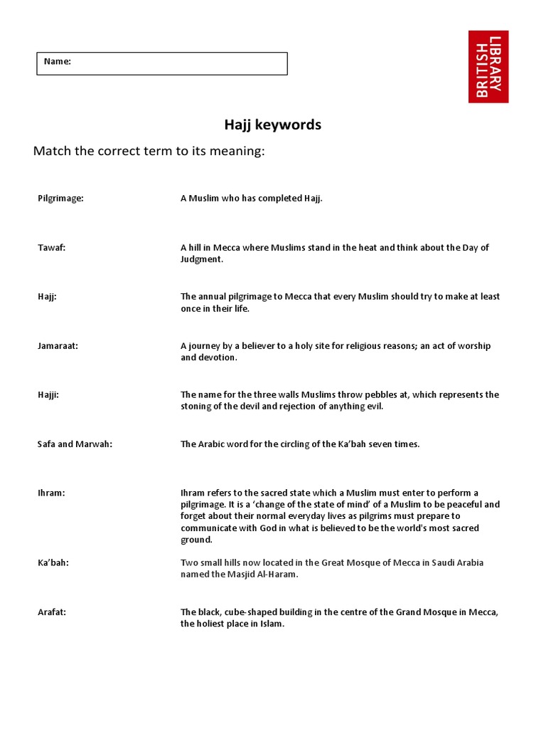 Hajj Worksheets Pack | Download Free PDF | Hajj | Mecca