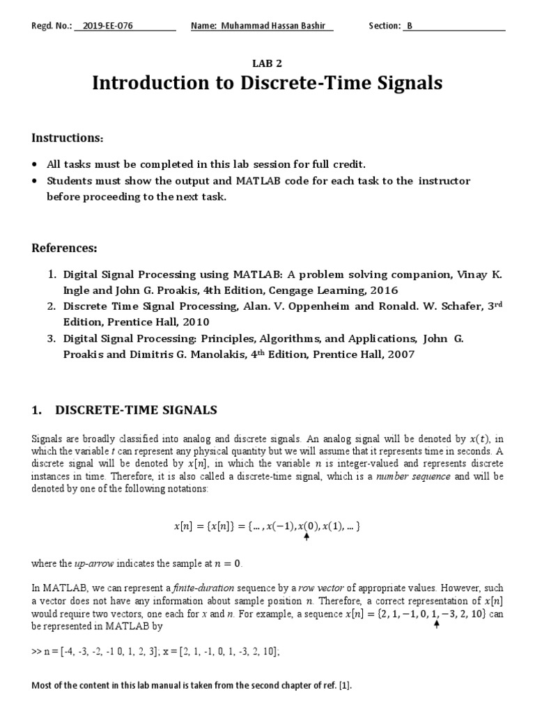 Introduction To Discrete-Time Signals: Instructions | PDF | Discrete ...