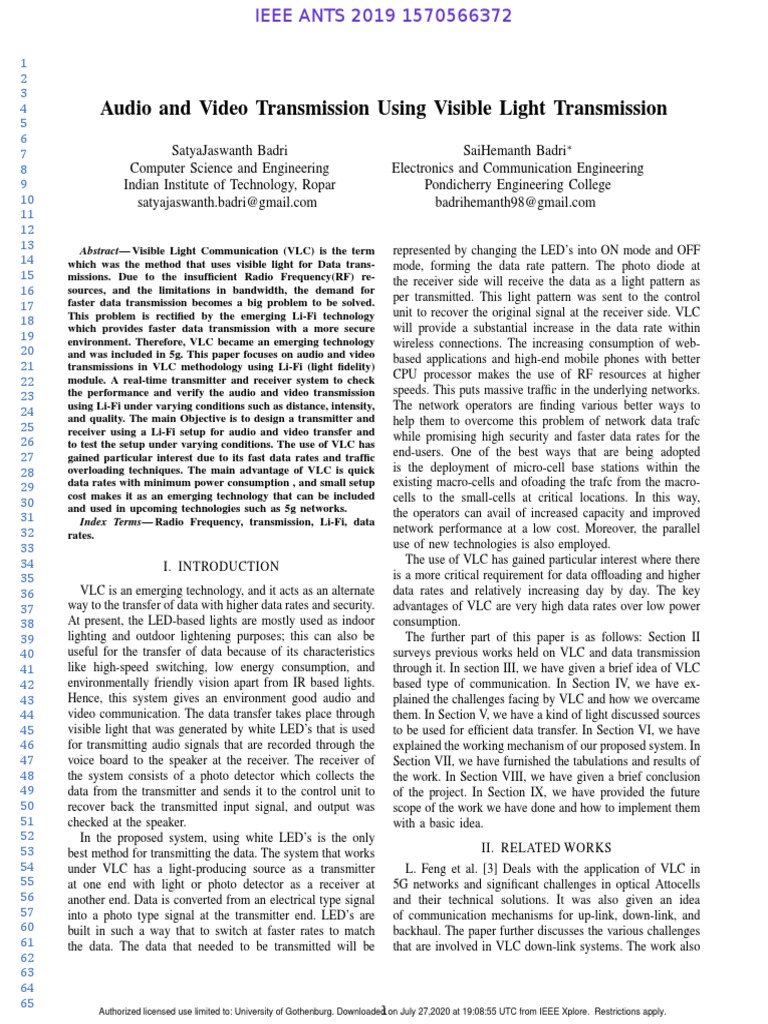 Audio and Video Transmission Using Visible Light Transmission | PDF ...