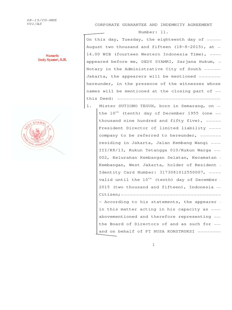 Corporate Guarantee Agreement Overview | PDF | Guarantee | Indemnity