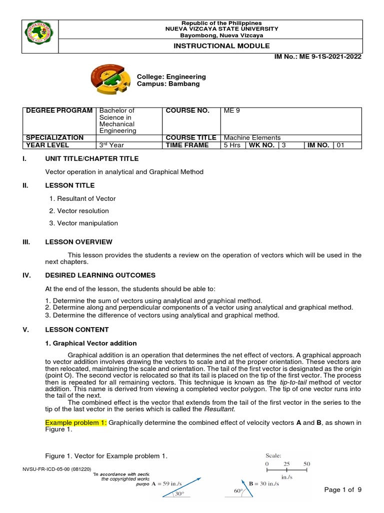 IM03. Vector Operation in Analytical and Graphical Method | PDF ...