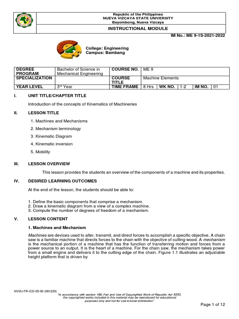 IM01. Introduction To Mechanisms and Kinematics | PDF | Machines ...