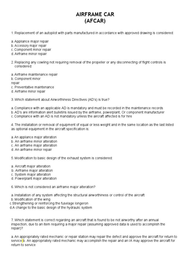 AFCAR Airframe Repair Certification | PDF | Transport | Vehicles