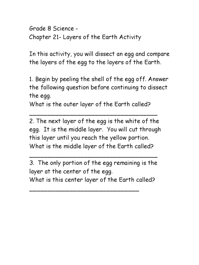 Layer of The Earth Activity - Egg-18pt - 1 | PDF | Science & Mathematics