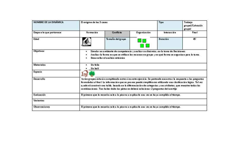 El enigma de las cinco casas: una dinámica grupal de competencia y toma ...