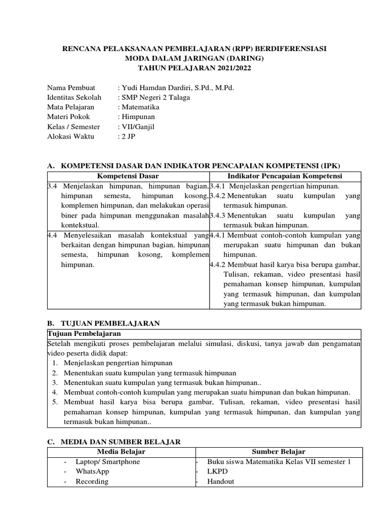 RPP Berdiferensiasi | PDF