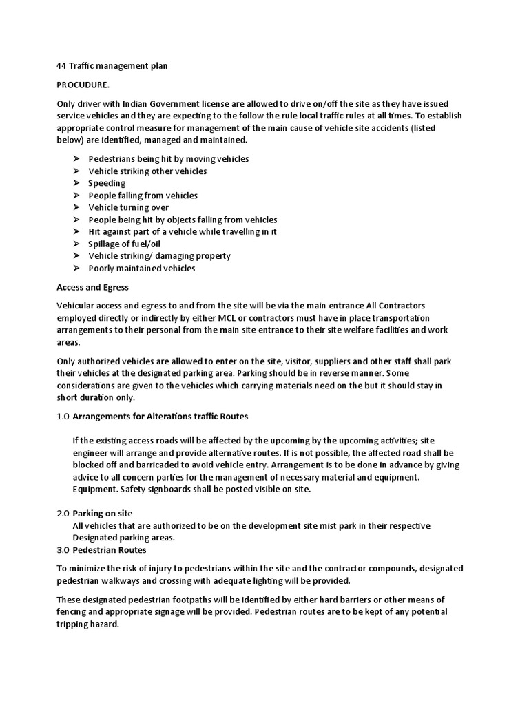 Traffic Management Plan | PDF | Traffic | Vehicles