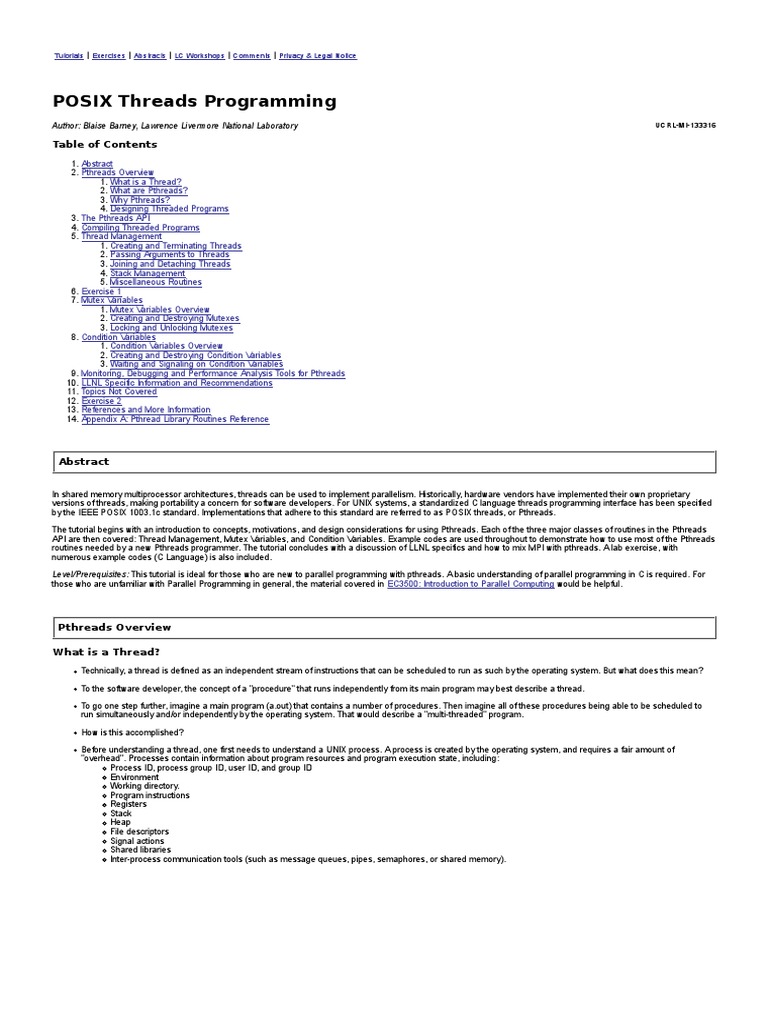 Posix Threads Programming Author Blaise Barney Lawrence Livermore National Laboratory 
