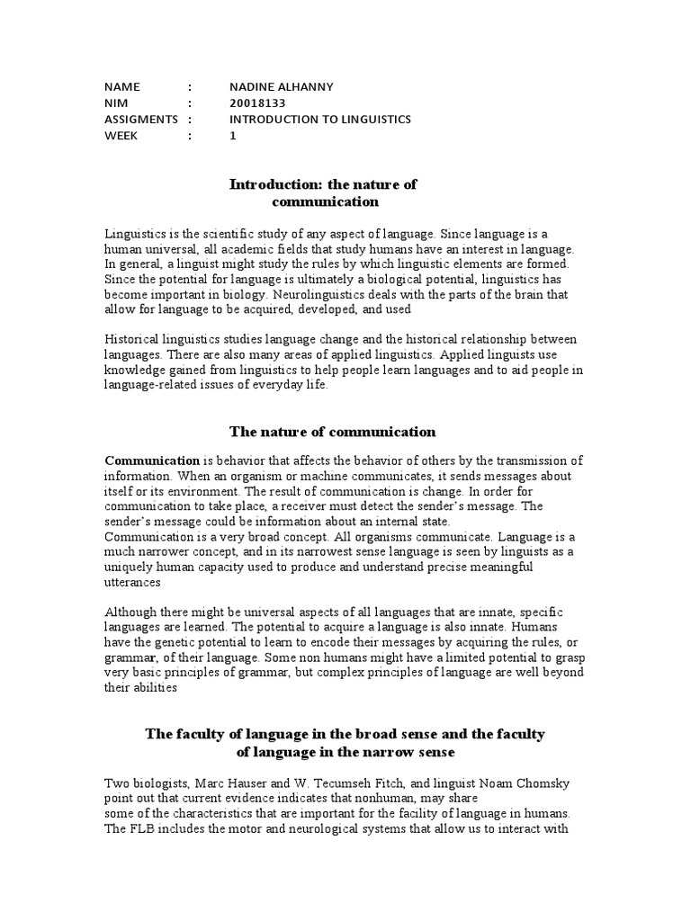 Exercise Introduction To Linguistics Week 1 | PDF | Linguistics ...