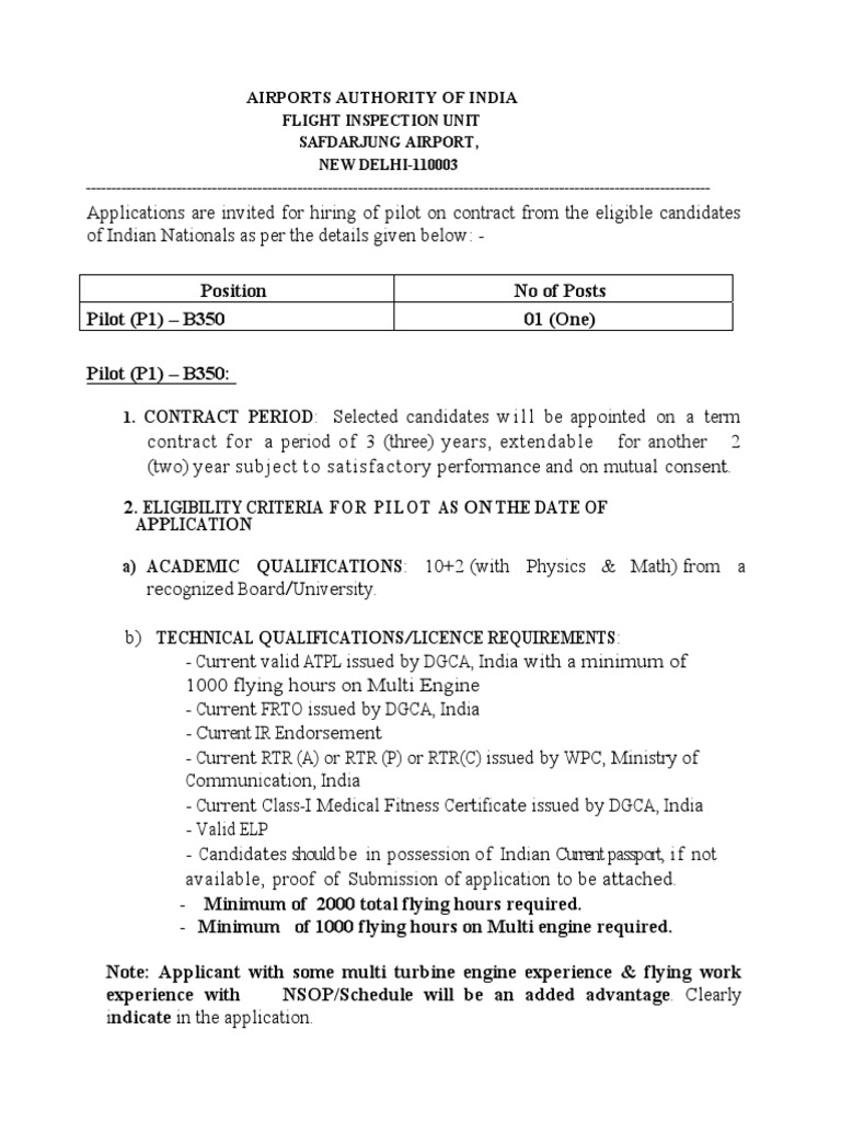 Advert. Hiring of Pilot (B-350) - 2022 | PDF | Arbitration | Passport