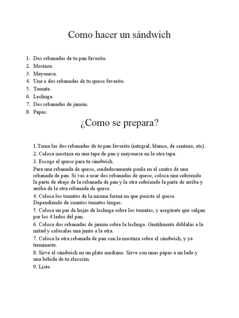 Como Hacer Un Sándwich | PDF