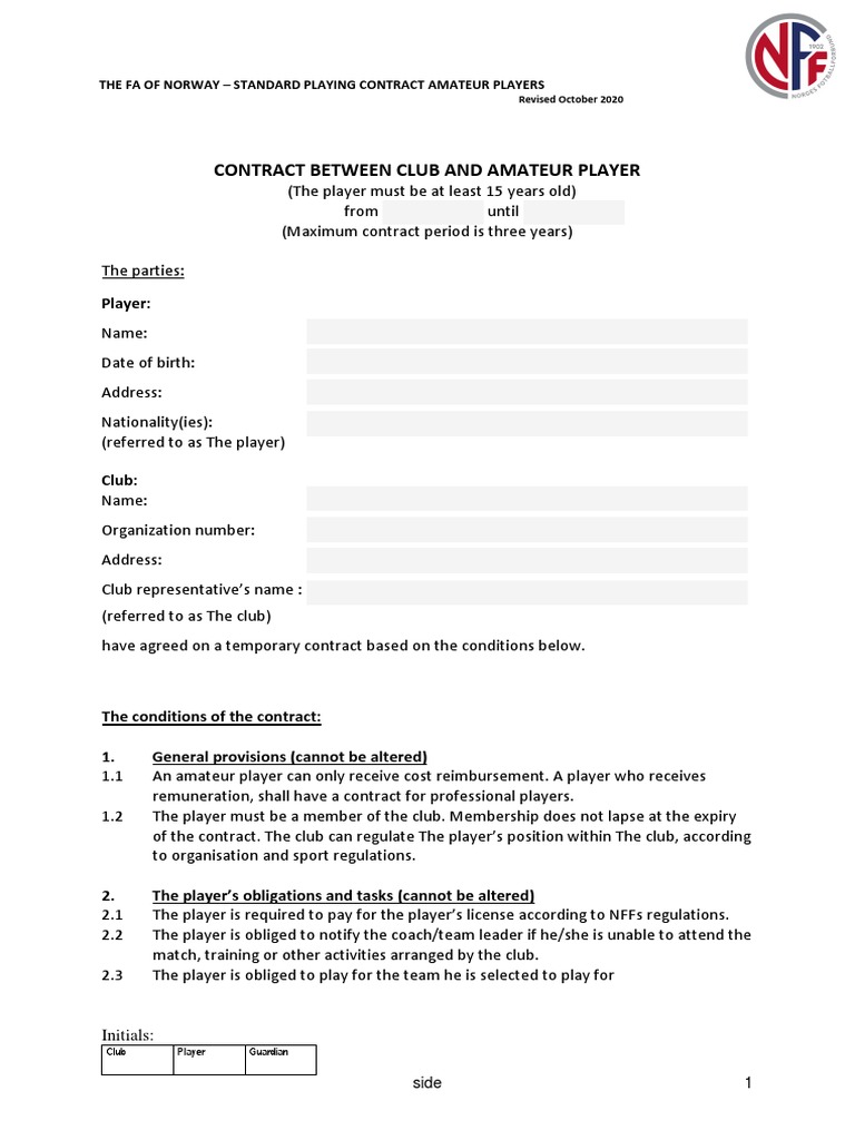 Contract Between Club and Amateur Player | PDF | Business | Economies