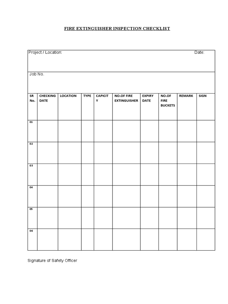 Fire Extinguisher Checklist | PDF