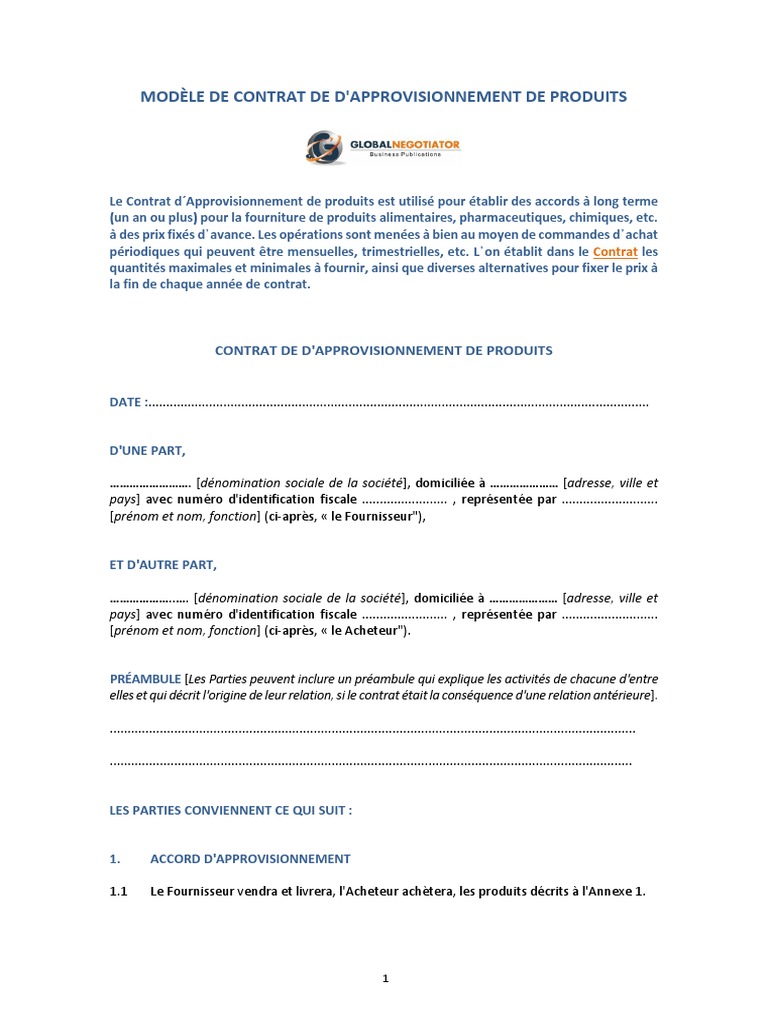 Contrat Approvisionnement de Produits Gratuit | PDF | Arbitrage | Signature