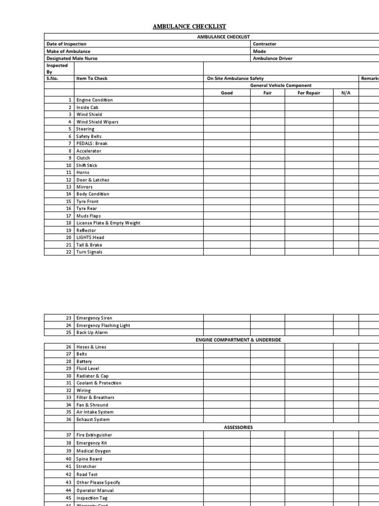 Ambulance Checklist | PDF | Ambulance | Car Body Styles