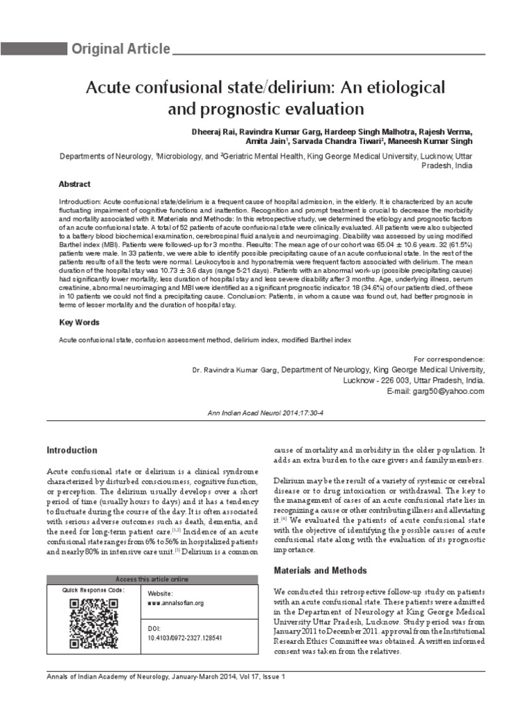 Acute Confusional State:delirium | PDF | Dementia | Neuroscience
