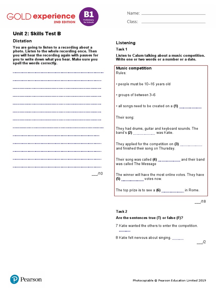 Unit 2: Skills Test B: Dictation Listening | PDF | English Language ...