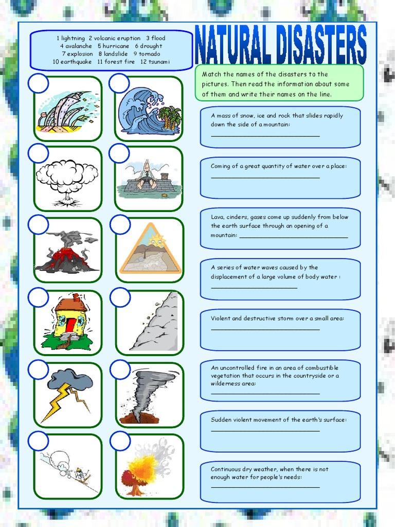 Natural Disasters Matching Exercises Icebreakers Oneonone Activities ...