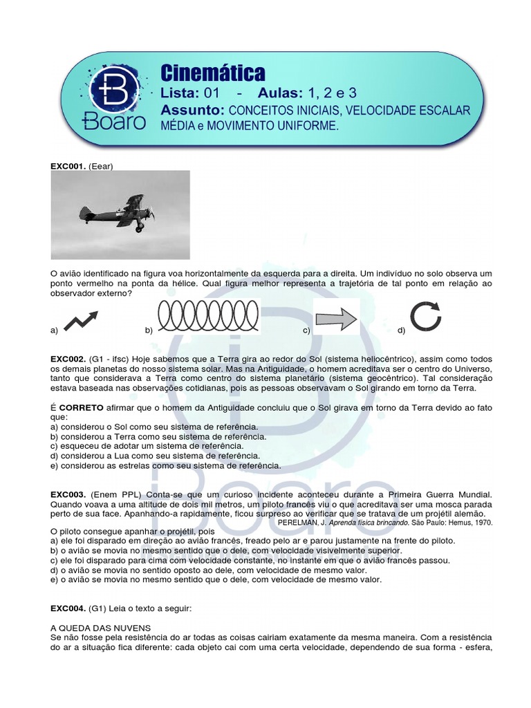 Cinemática - Lista 1 - A1-Conceitos Iniciais - A2-Vm - A3-Mu - Plataforma Final | PDF | Tempo ...