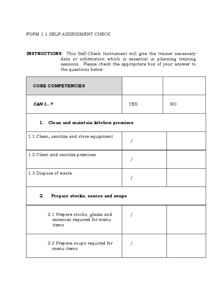 Form 1.1 Self-Assessment Check-Tm1 | PDF | Menu | Food And Drink