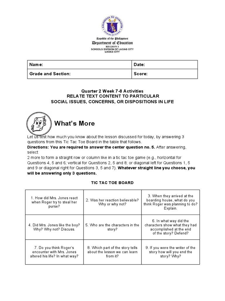 What's More: Name: Date: Grade and Section: Score | PDF | Rubric ...