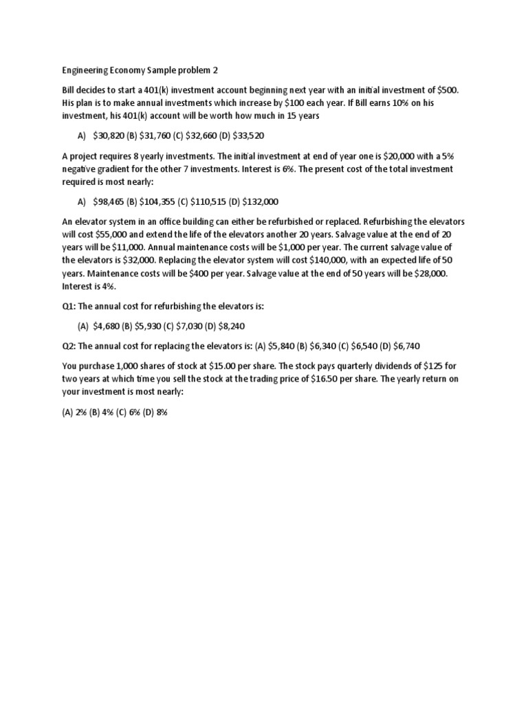 Engineering Economy Sample Problem 2 | PDF