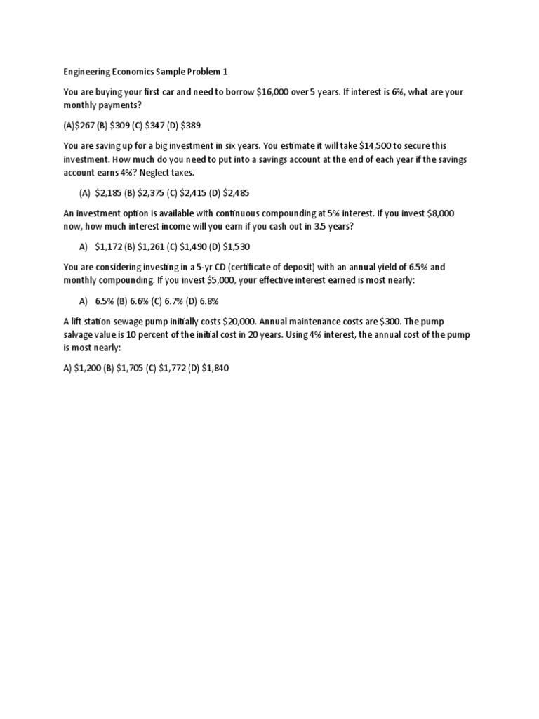 Engineering Economics Sample Problem 1 | PDF | Career & Growth | Business